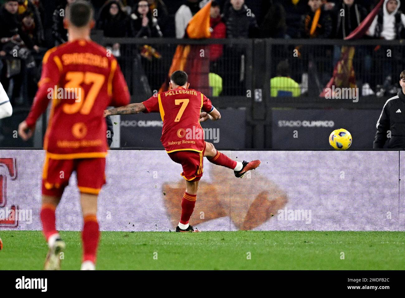 Rome, Italy. 20th Jan, 2024. Lorenzo Pellegrini of AS Roma scores the ...