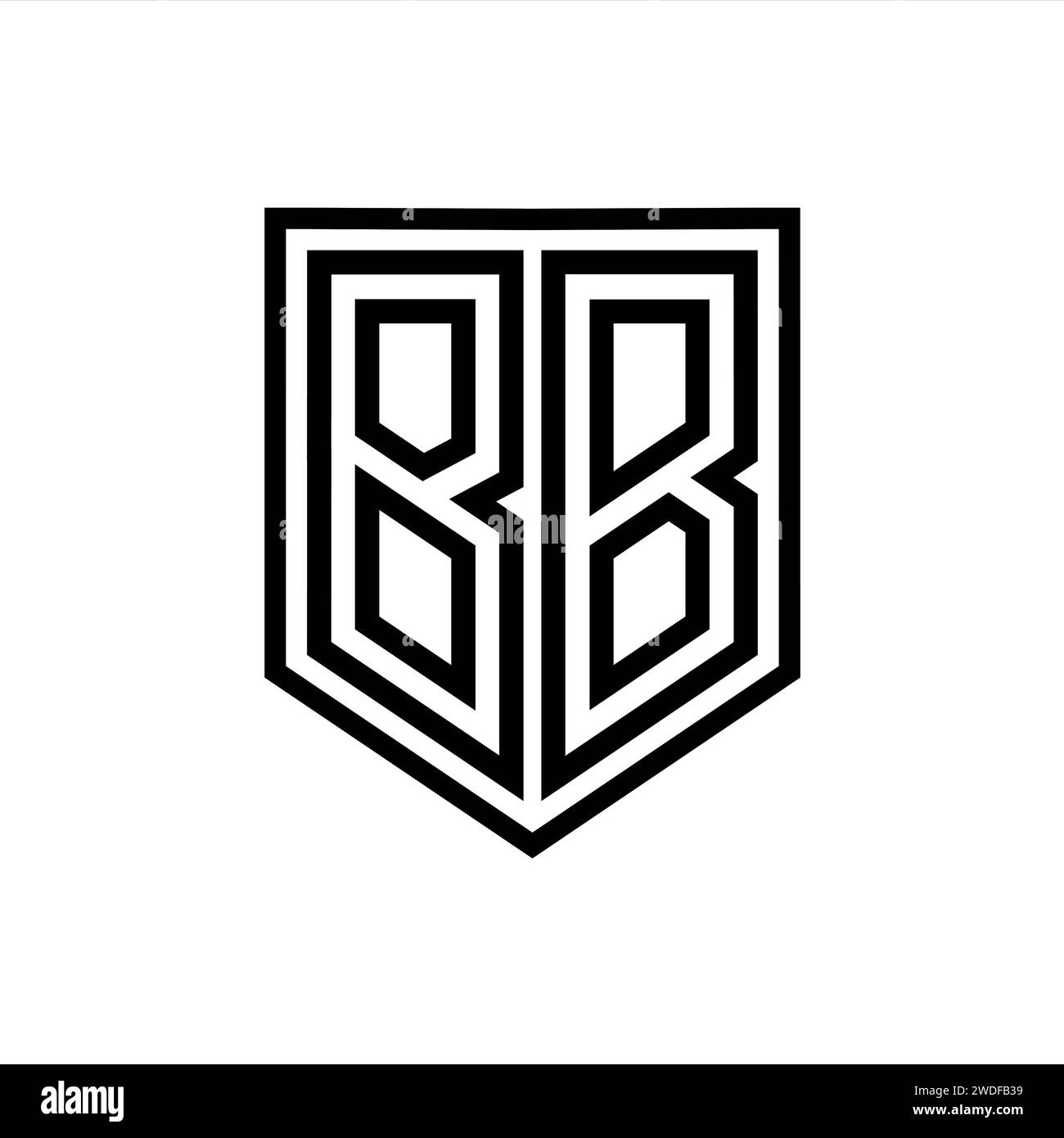 BB Letter Logo monogram shield geometric line inside shield isolated ...