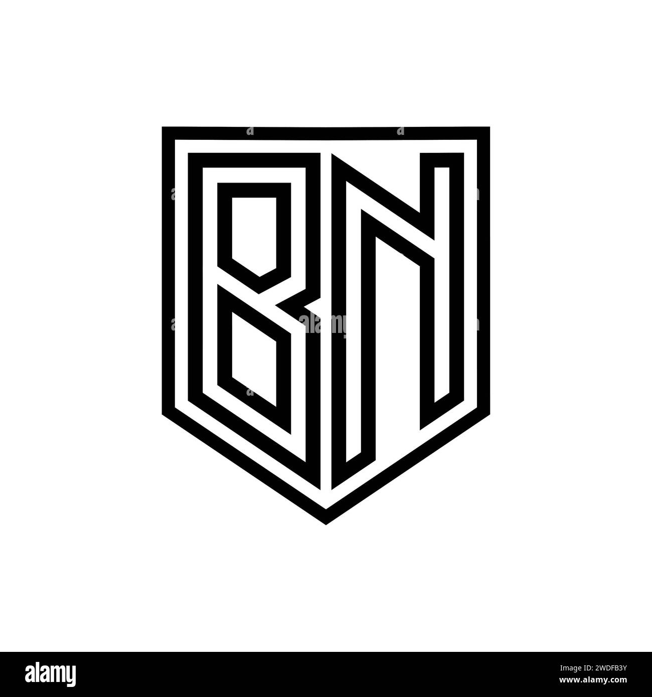 BN Letter Logo monogram shield geometric line inside shield isolated ...
