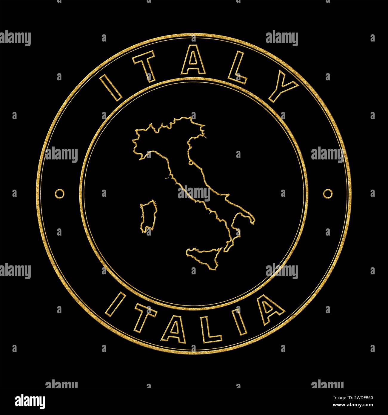 Map of Italy, Golden Stamp Black Background, Clipping Path Stock Photo ...