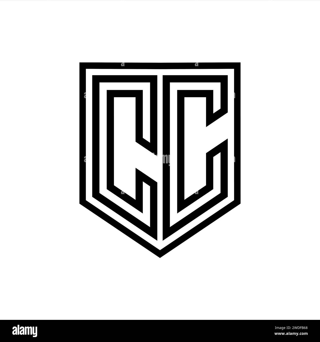 CC Letter Logo monogram shield geometric line inside shield isolated ...