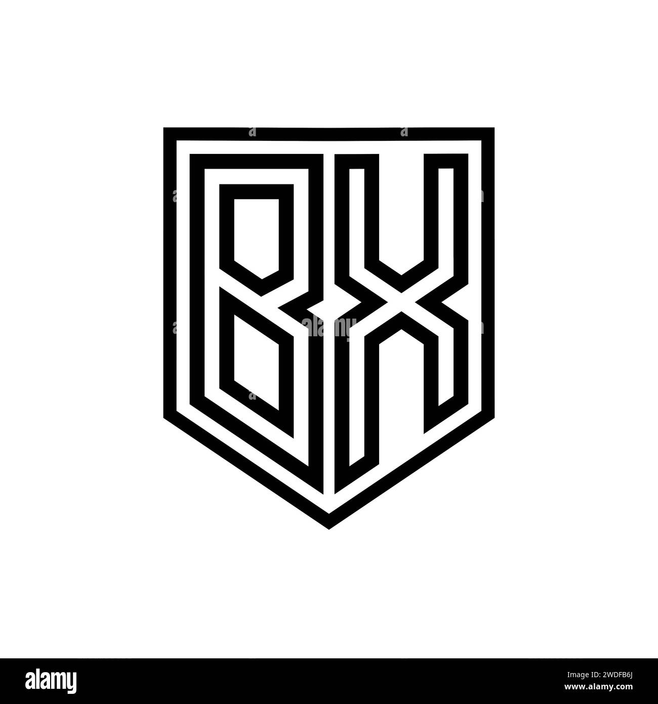 BX Letter Logo monogram shield geometric line inside shield isolated ...