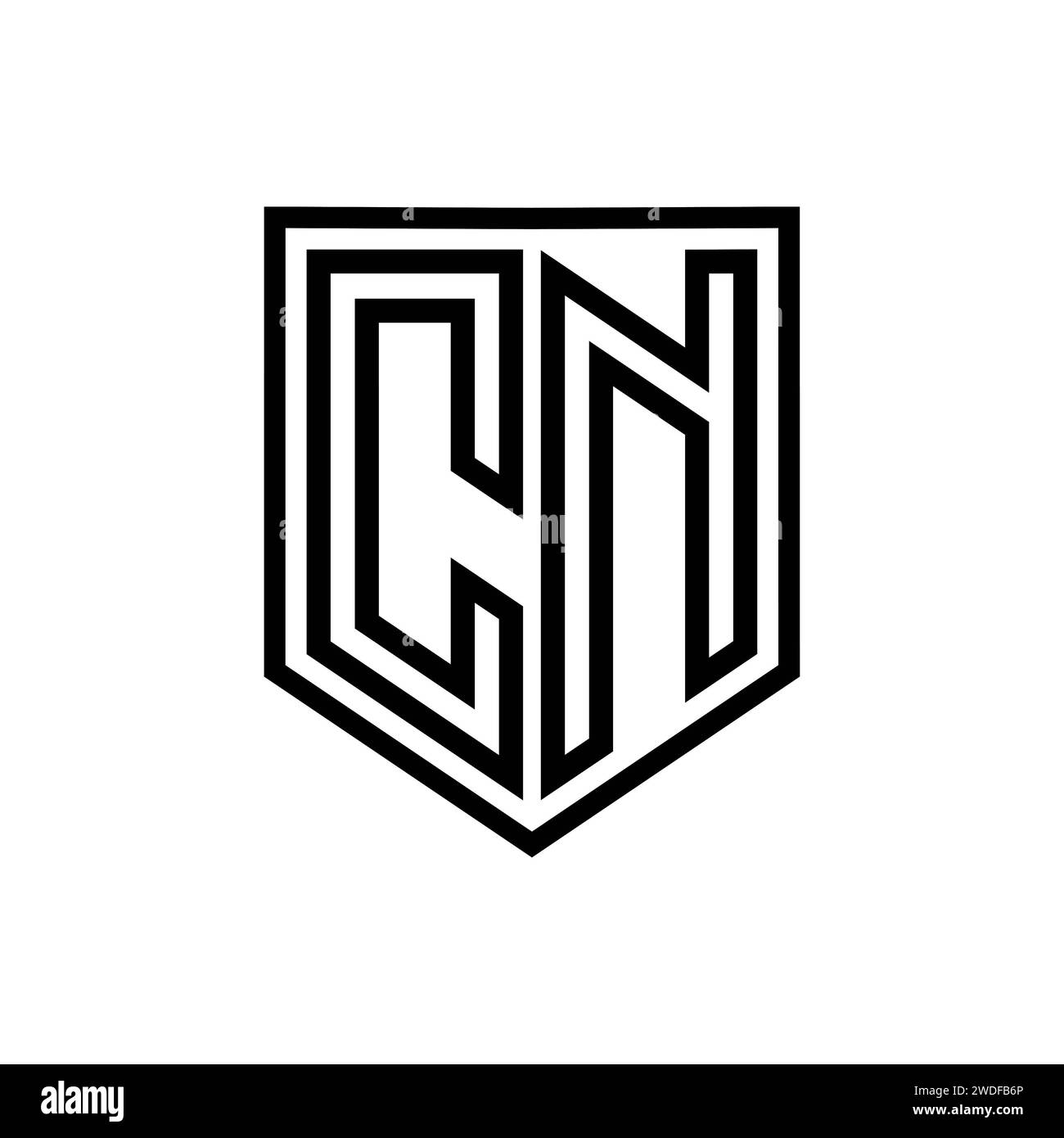 CN Letter Logo monogram shield geometric line inside shield isolated style design template Stock ...