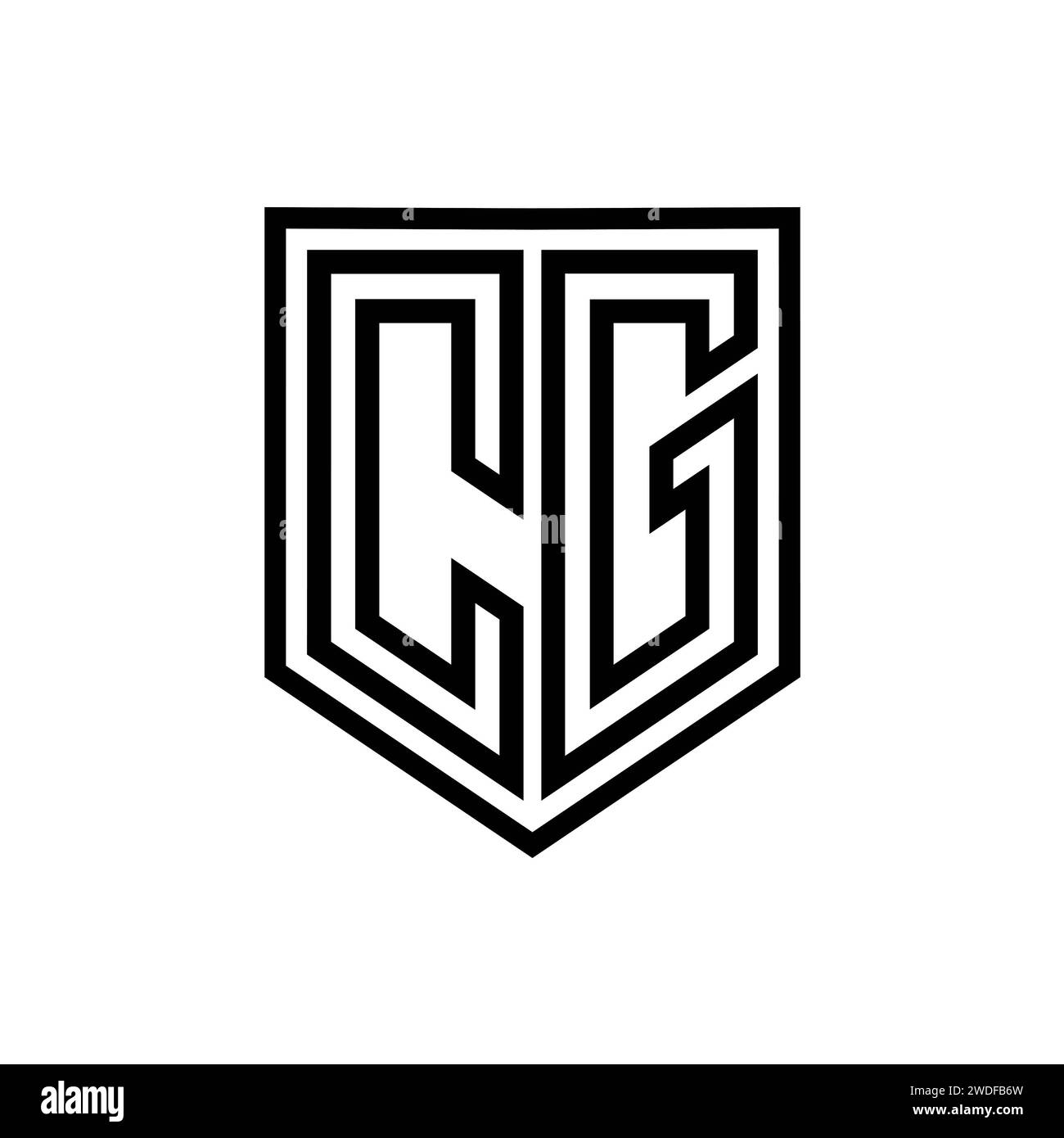 CG Letter Logo monogram shield geometric line inside shield isolated ...