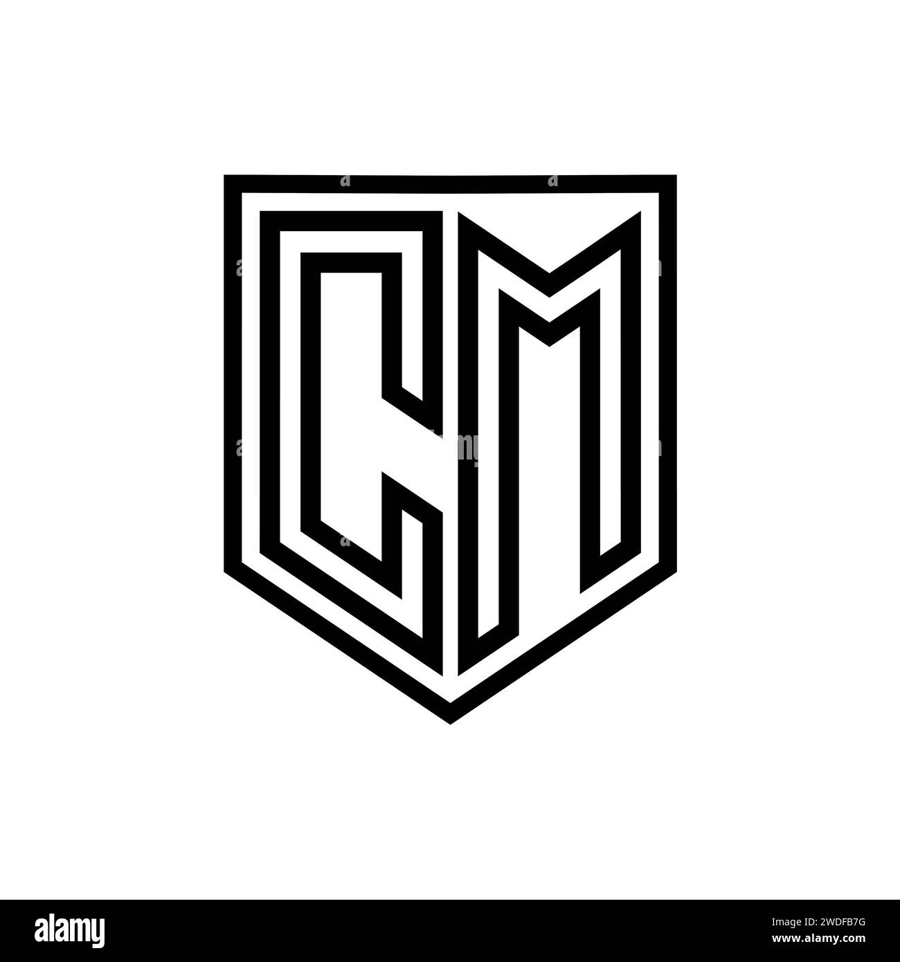 CM Letter Logo monogram shield geometric line inside shield isolated ...