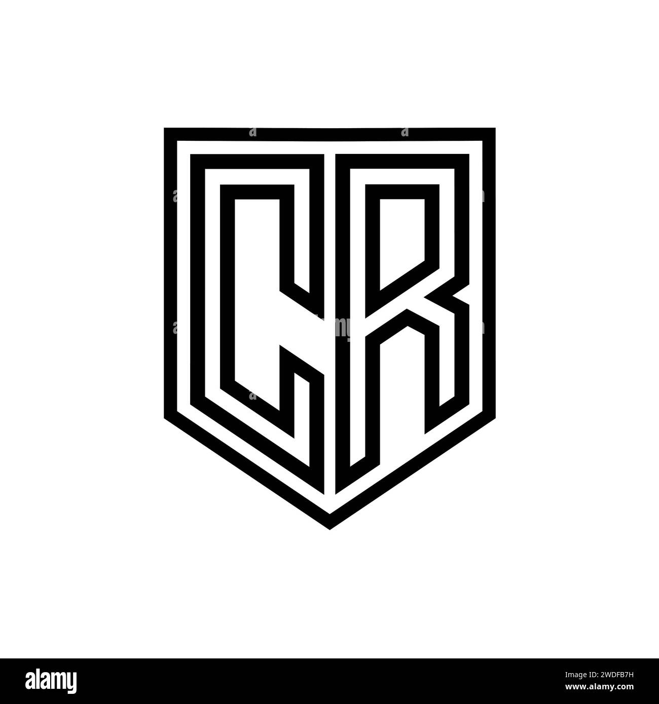 CR Letter Logo monogram shield geometric line inside shield isolated ...