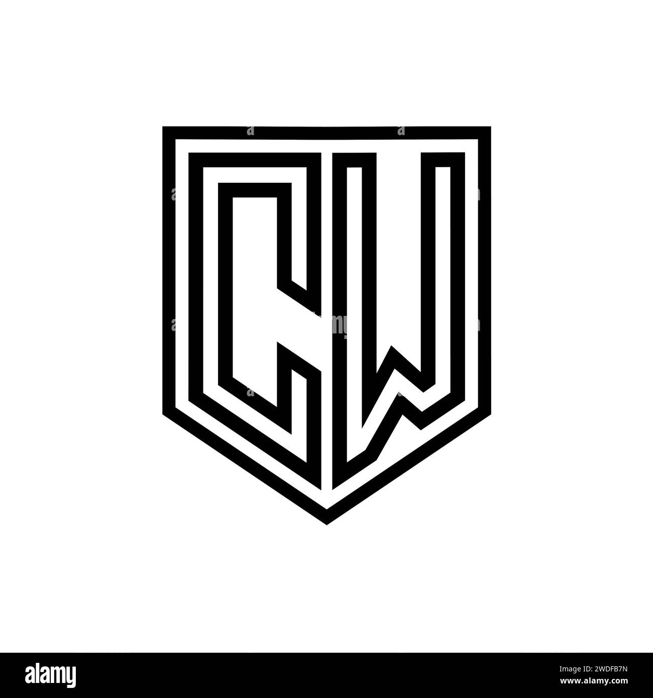 CW Letter Logo monogram shield geometric line inside shield isolated ...
