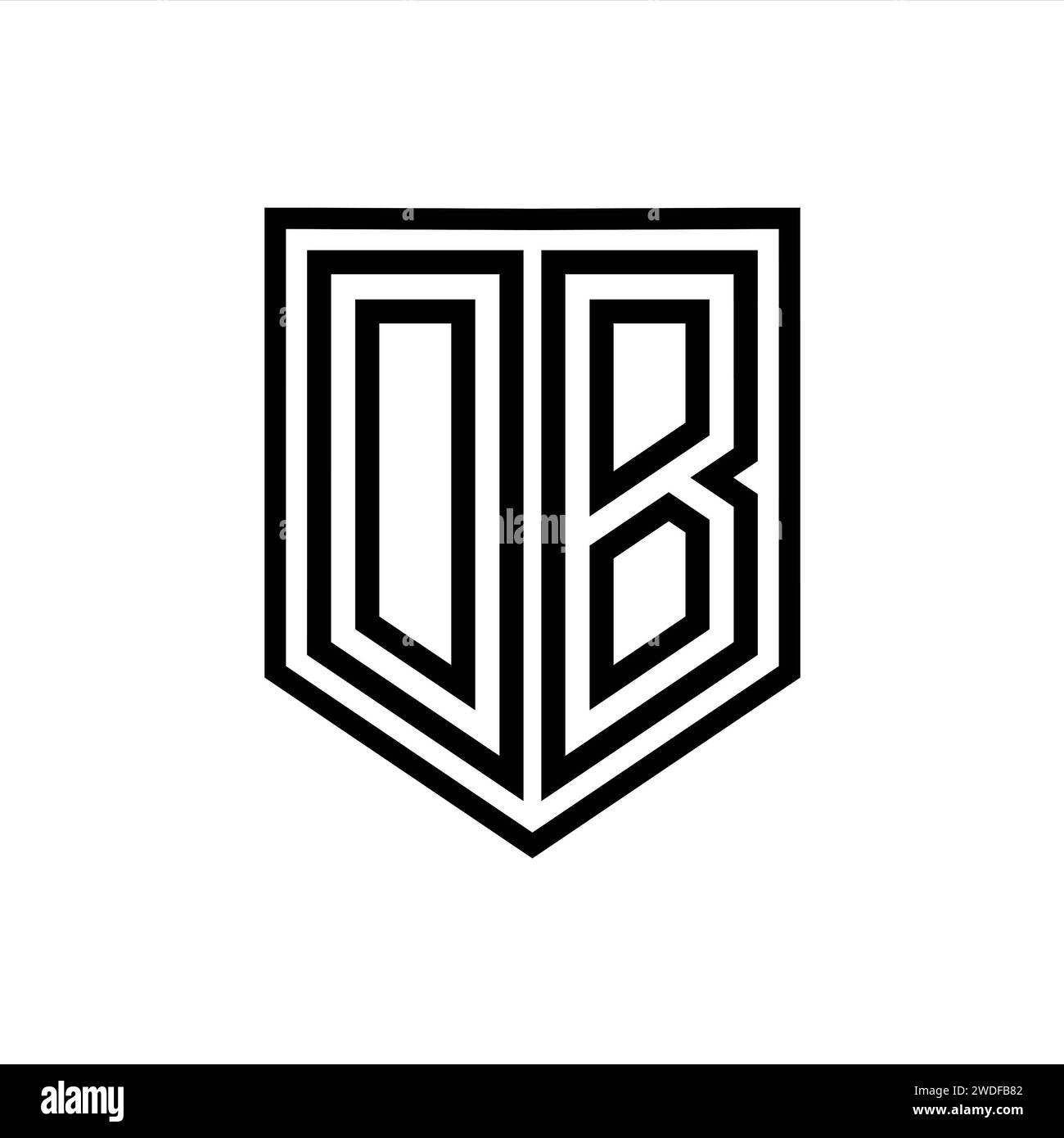 DB Letter Logo monogram shield geometric line inside shield isolated ...