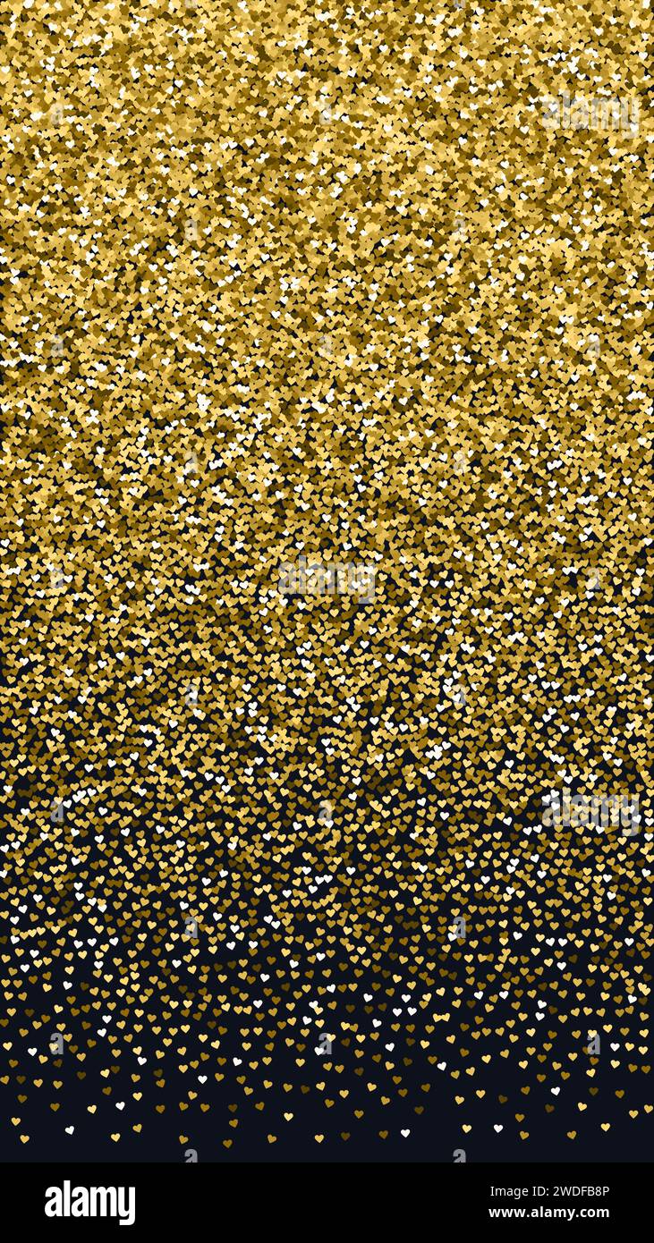 Valentine hearts, flying, falling down, floating. Gold hearts scattered ...