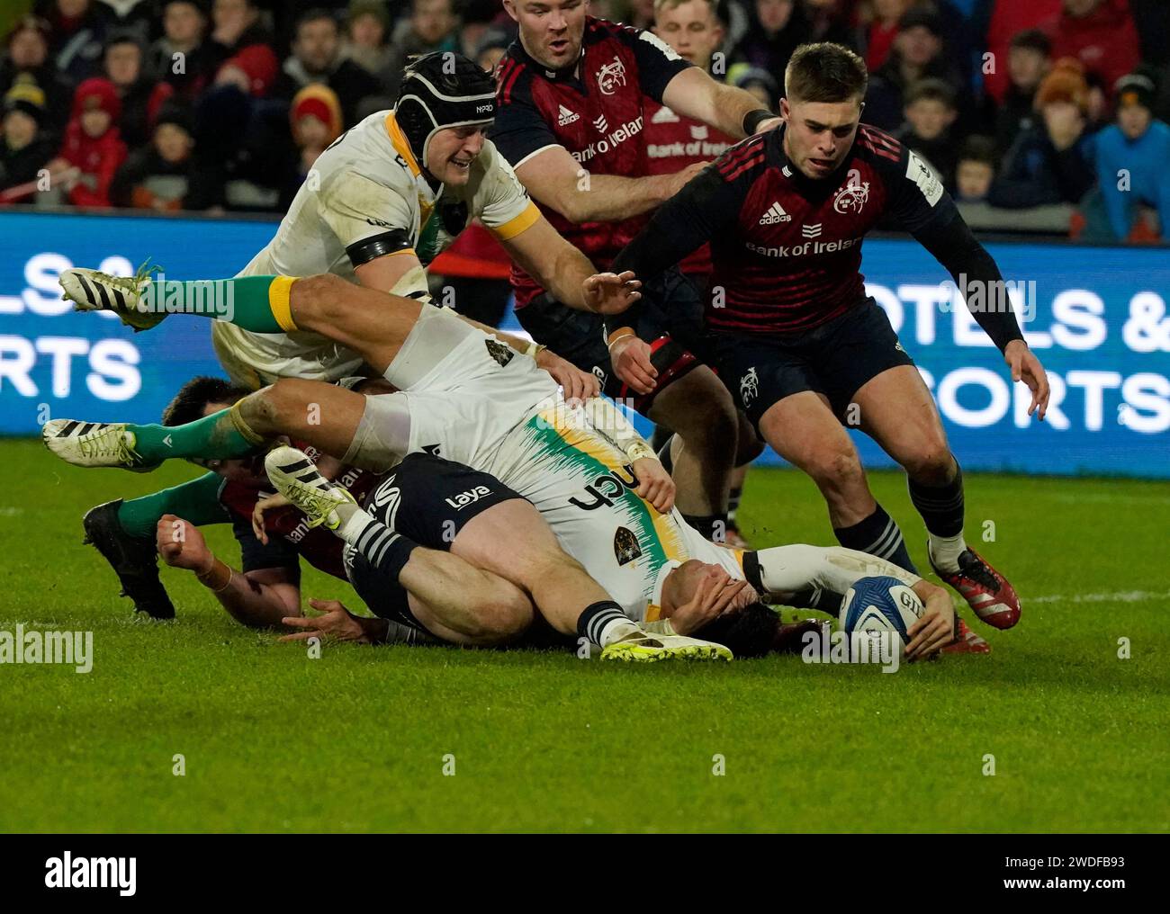 Northampton Saints' Alex Mitchell scores a try during the Investec ...