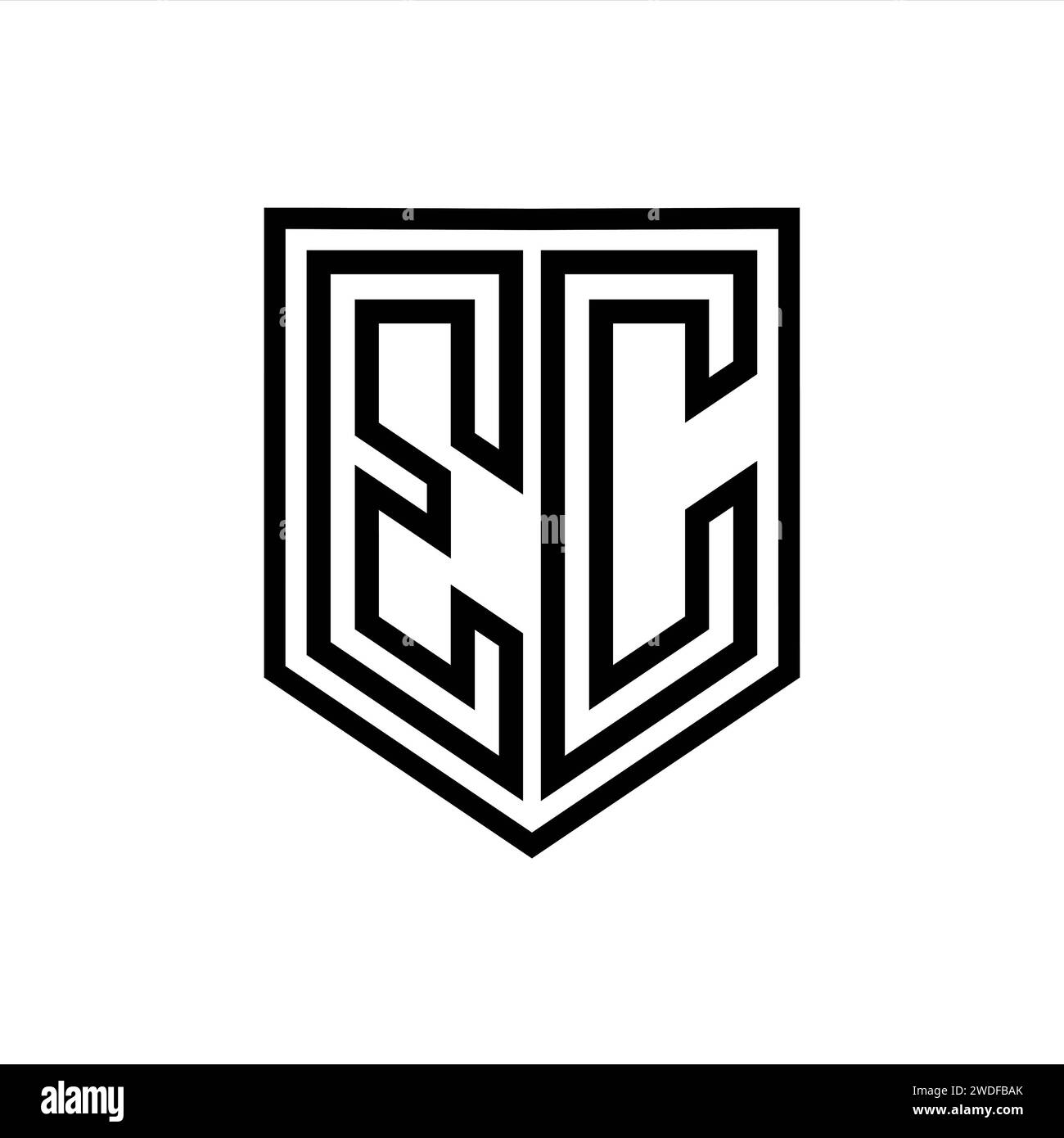 EC Letter Logo monogram shield geometric line inside shield isolated ...