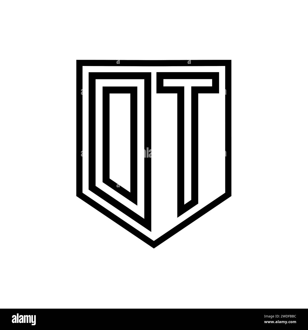 DT Letter Logo monogram shield geometric line inside shield isolated ...
