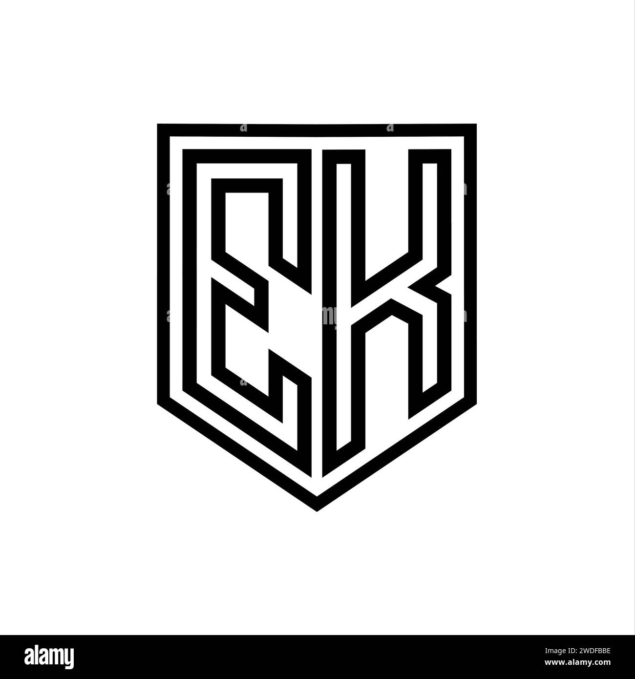 EK Letter Logo monogram shield geometric line inside shield isolated style design template Stock ...