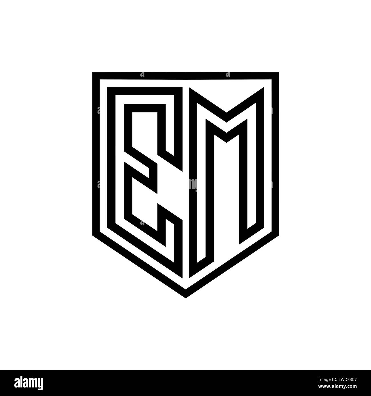 EM Letter Logo monogram shield geometric line inside shield isolated style design template Stock ...