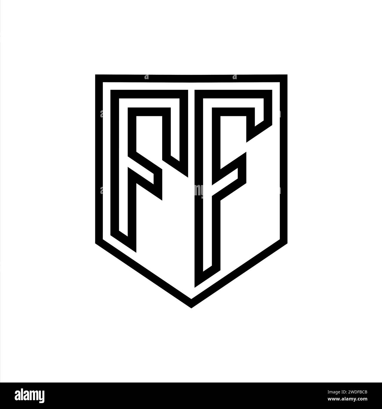FF Letter Logo monogram shield geometric line inside shield isolated ...