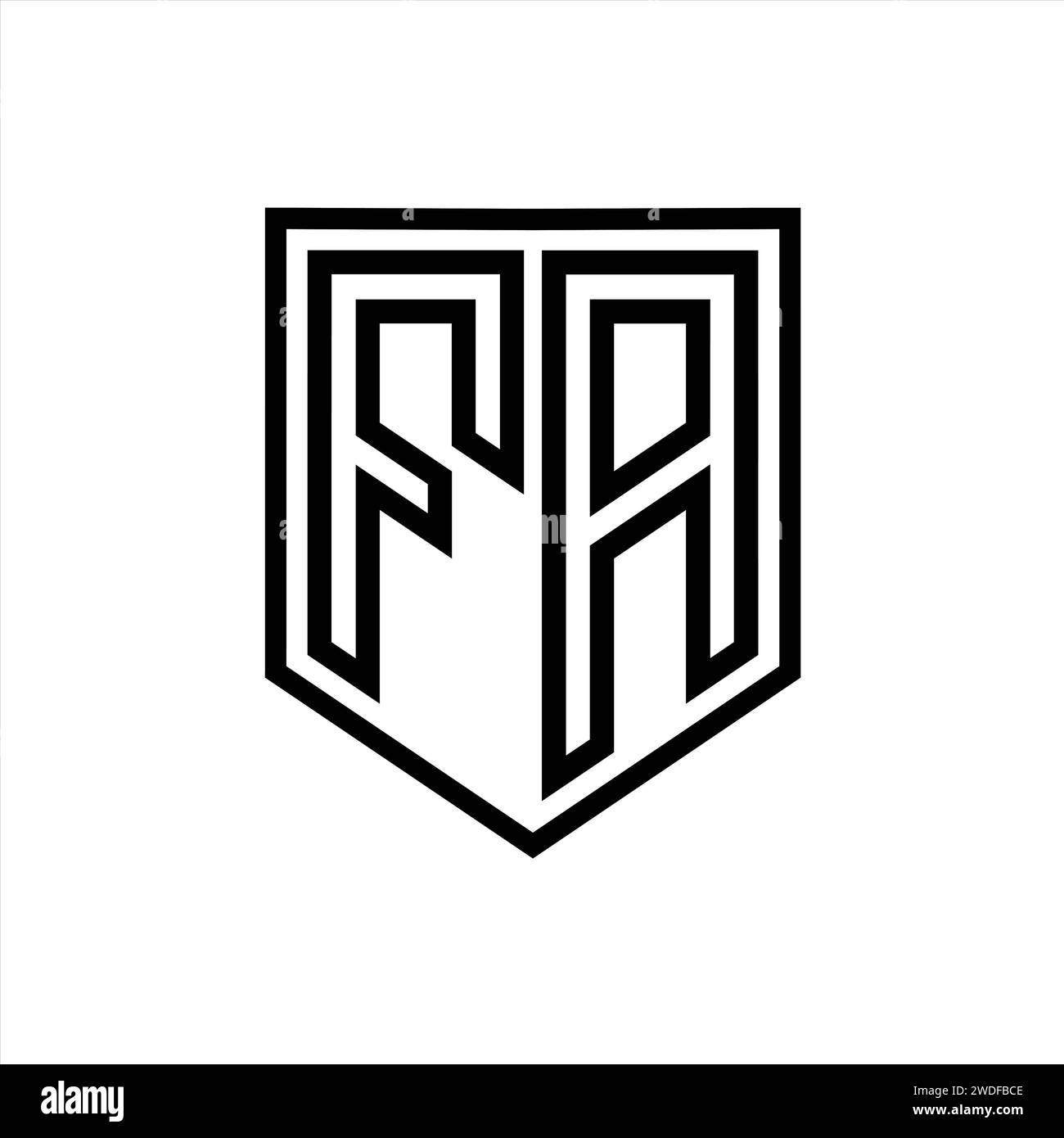 FA Letter Logo monogram shield geometric line inside shield isolated ...