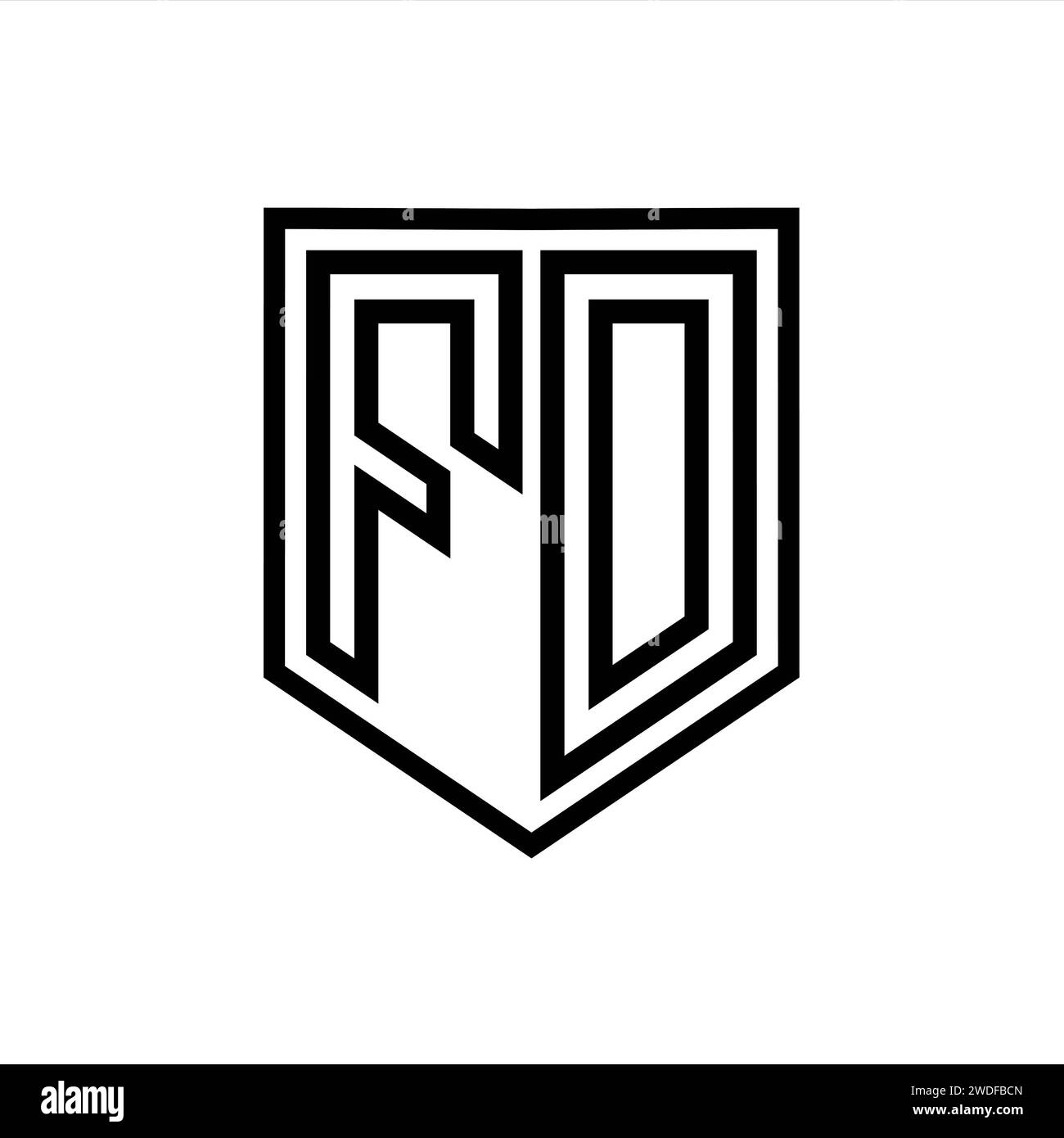 FD Letter Logo monogram shield geometric line inside shield isolated ...