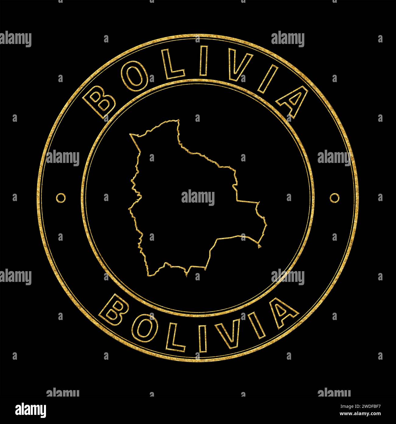 Map of Bolivia, Golden Stamp Black Background, Clipping Path Stock ...