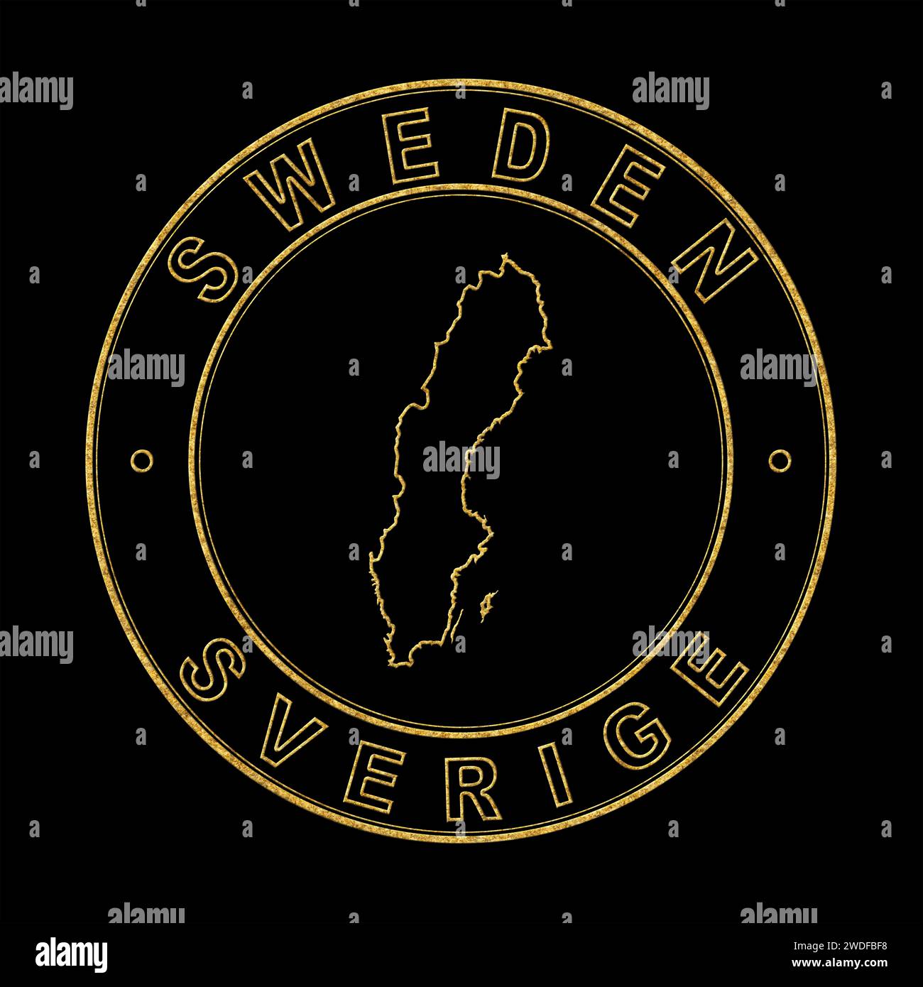 Map of Sweden, Golden Stamp Black Background, Clipping Path Stock Photo ...