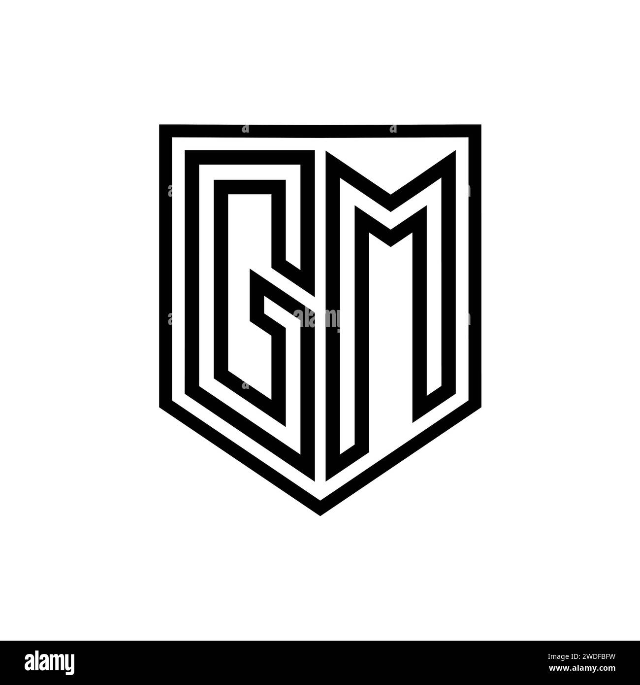 GM Letter Logo monogram shield geometric line inside shield isolated ...