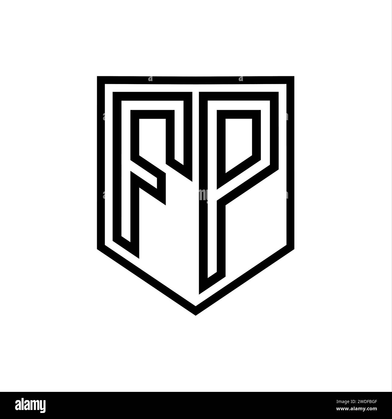FP Letter Logo monogram shield geometric line inside shield isolated style design template Stock ...