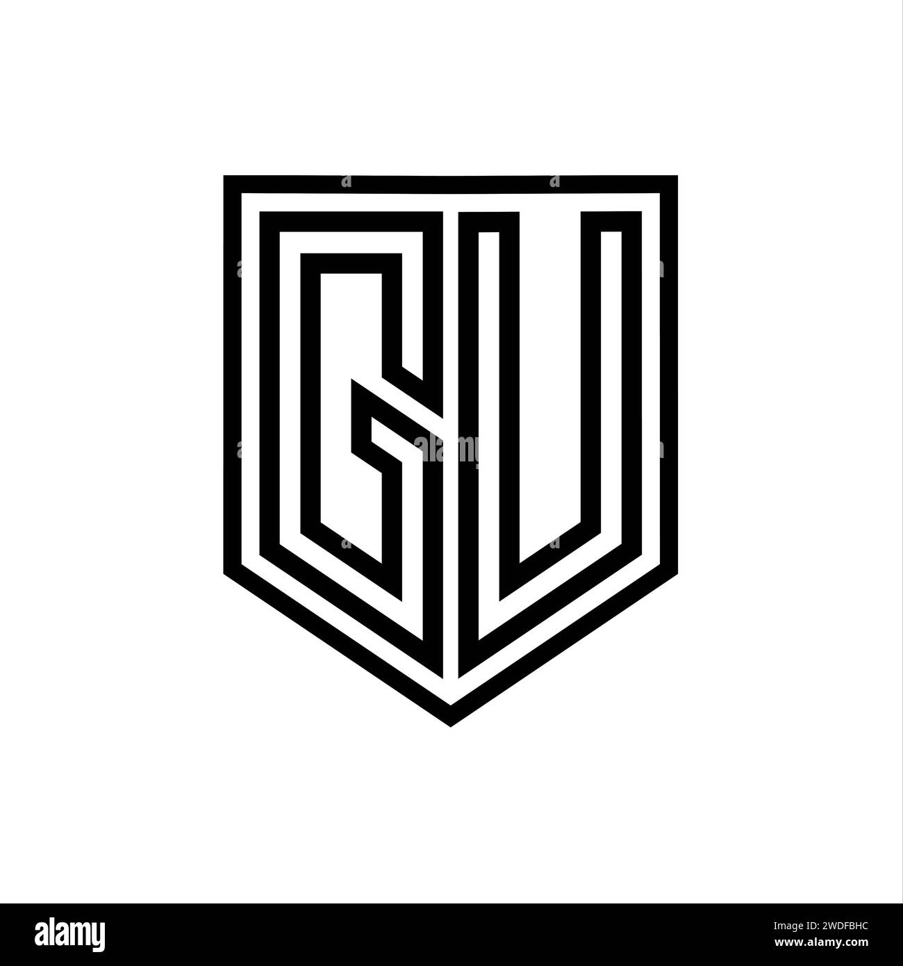 GU Letter Logo monogram shield geometric line inside shield isolated ...