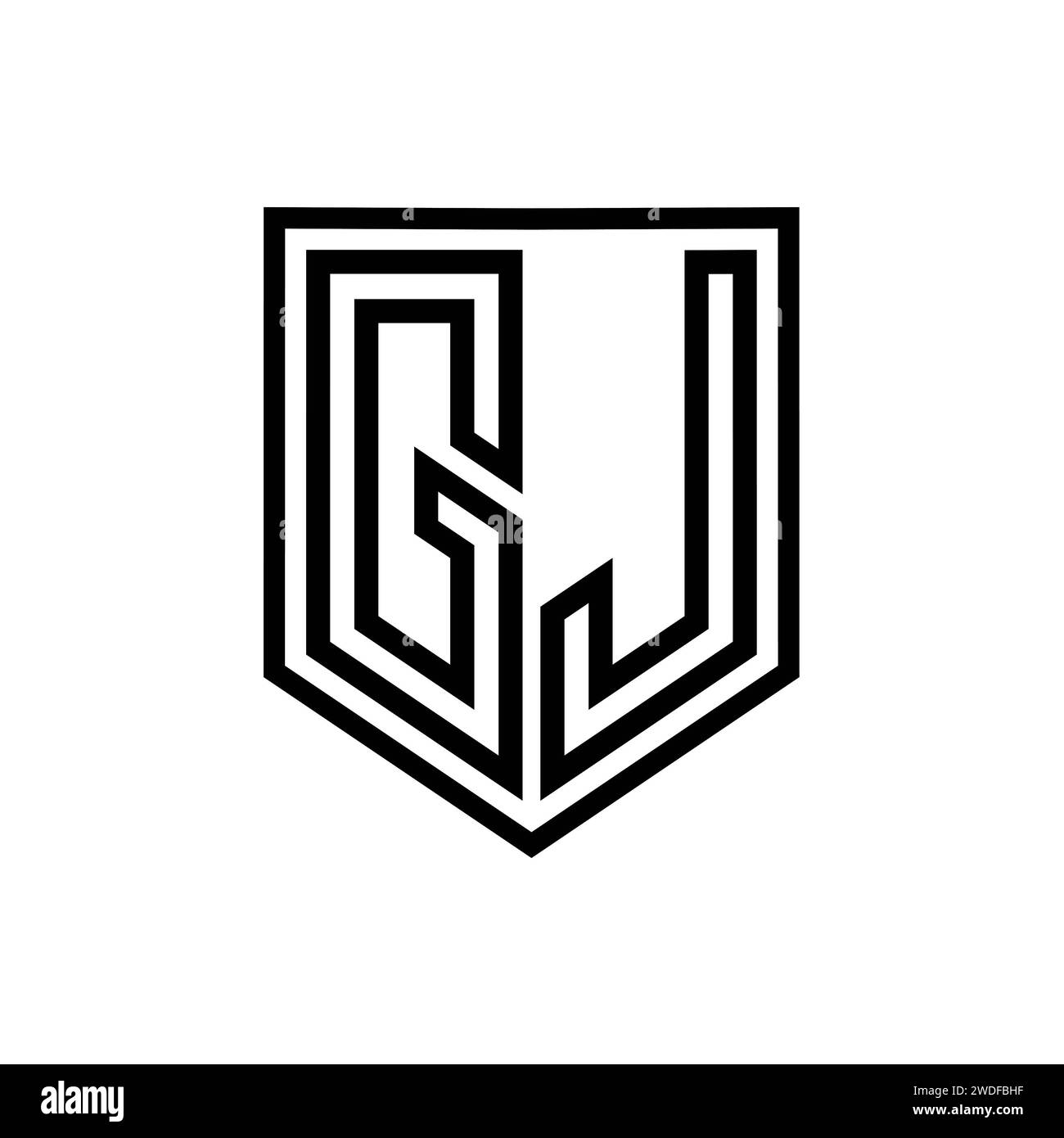 GJ Letter Logo monogram shield geometric line inside shield isolated style design template Stock ...
