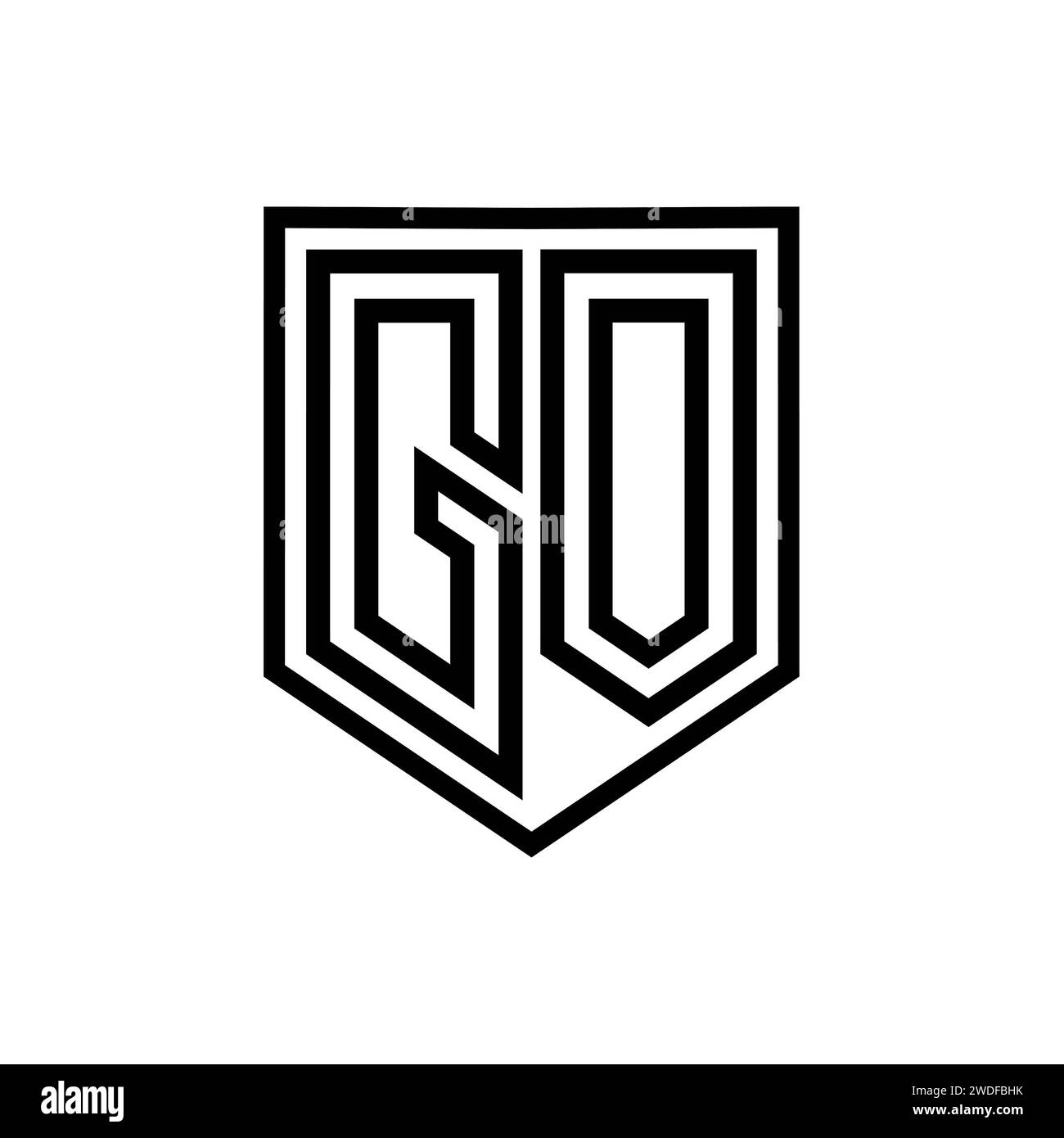 GO Letter Logo monogram shield geometric line inside shield isolated ...
