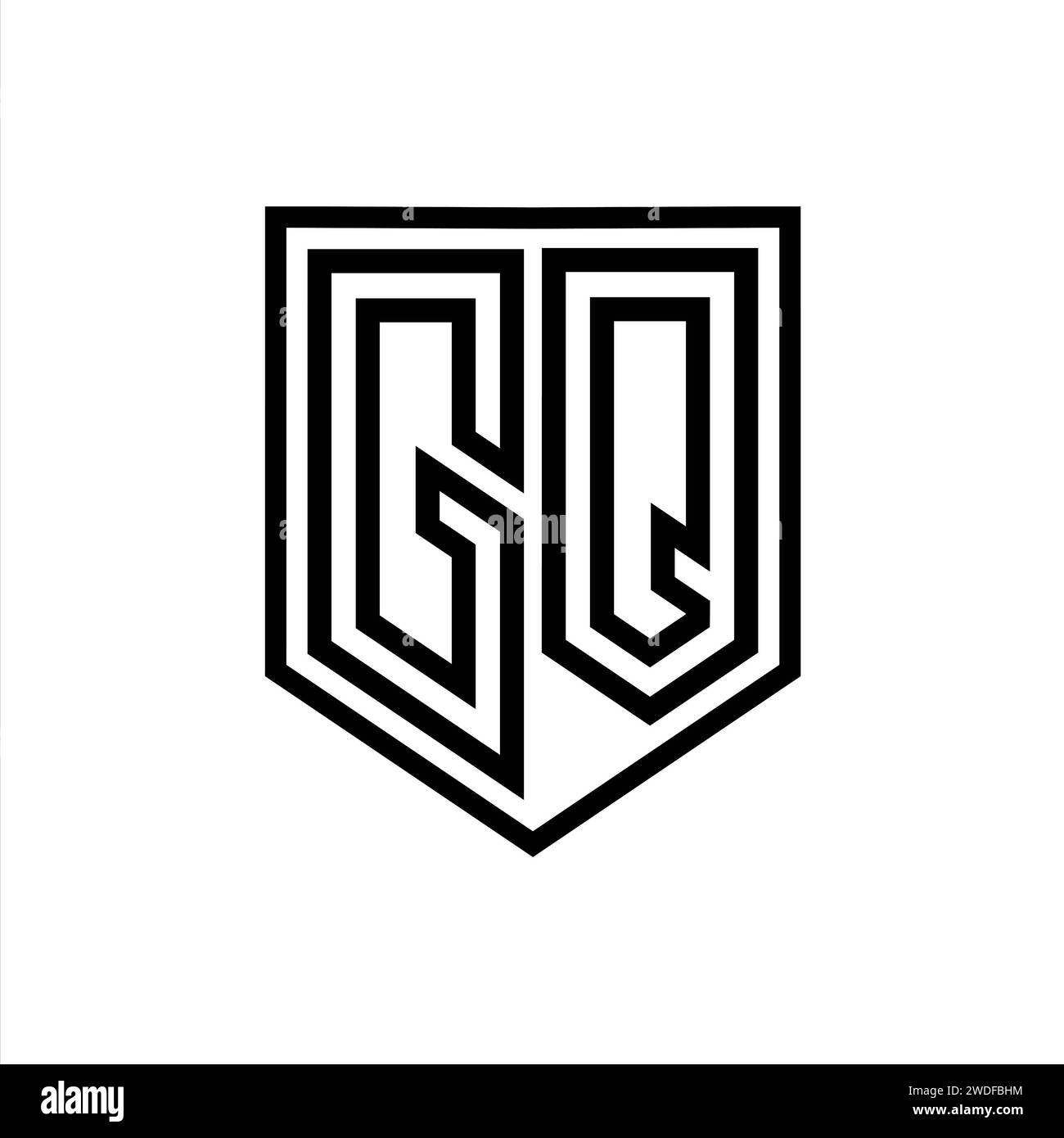 GQ Letter Logo monogram shield geometric line inside shield isolated style design template Stock ...