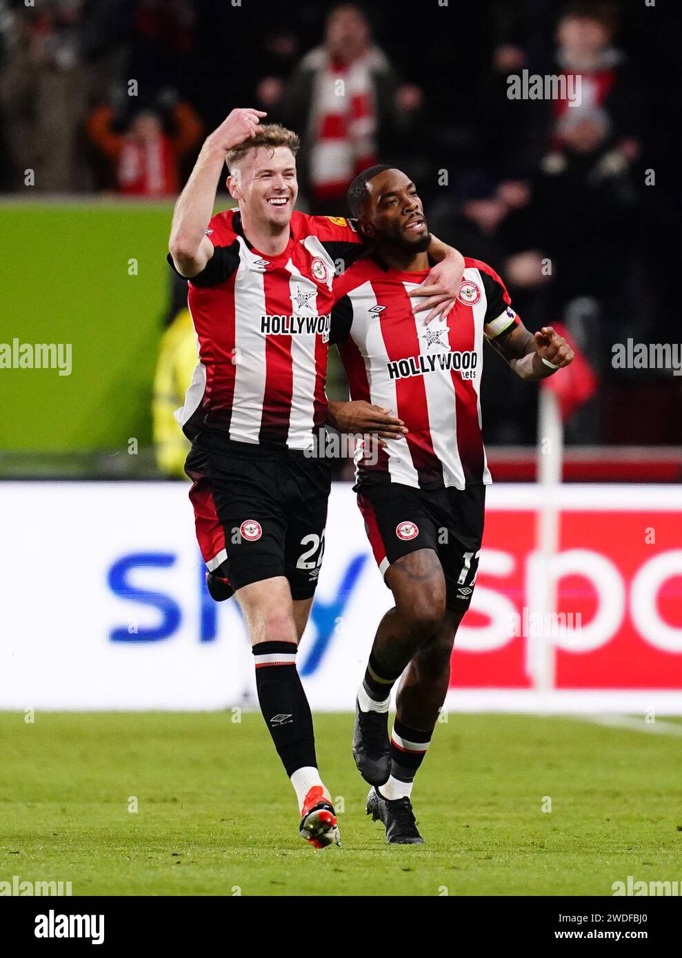 Brentford's Ivan Toney (right) celebrates with Nathan Collins after ...