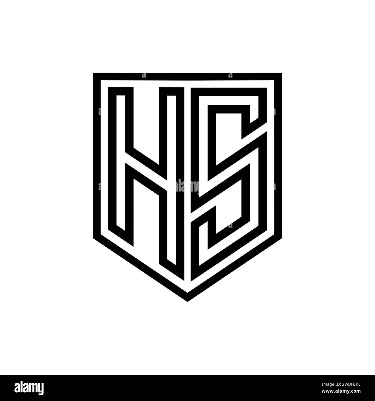 HS Letter Logo monogram shield geometric line inside shield isolated ...