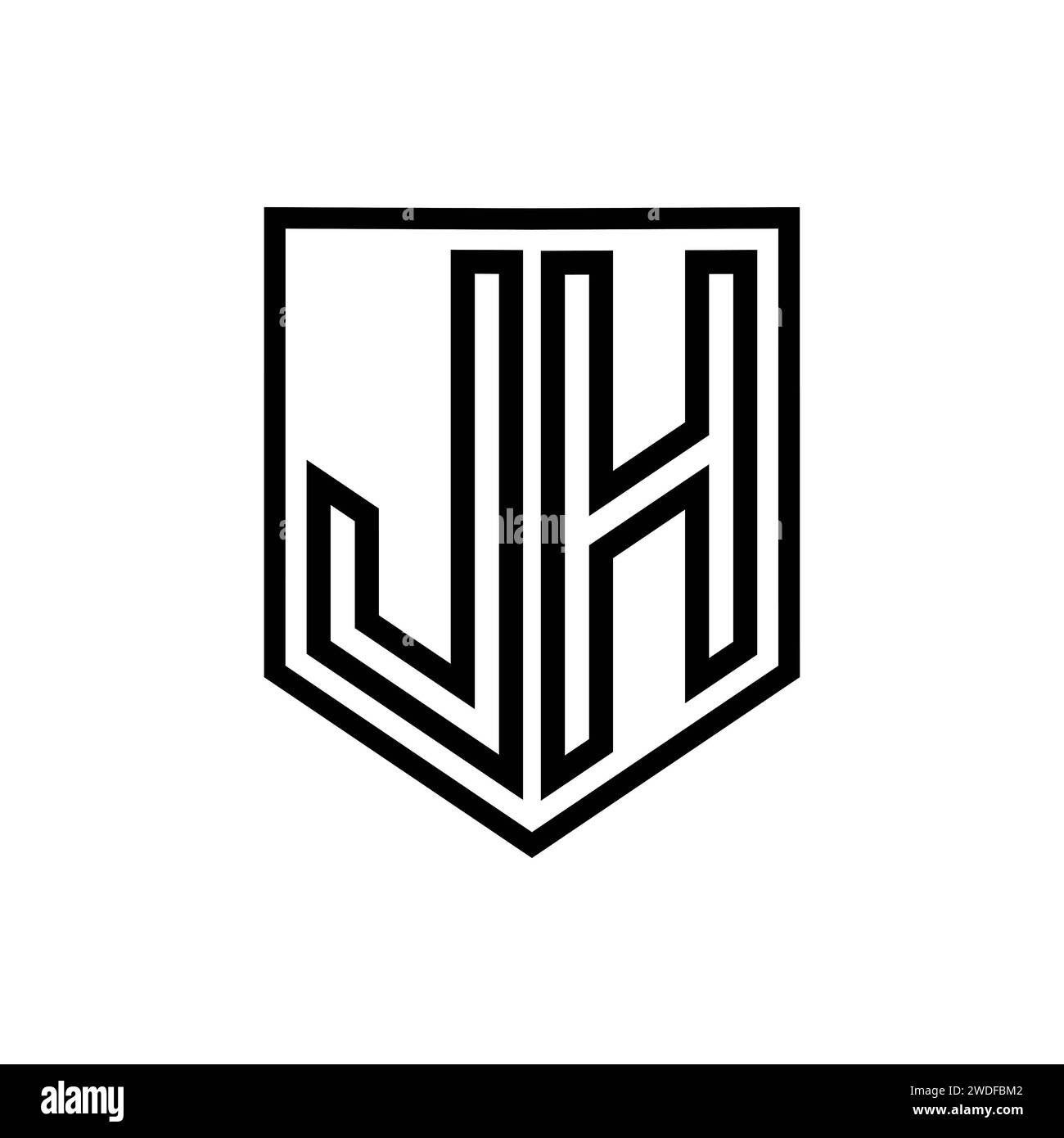 JH Letter Logo monogram shield geometric line inside shield isolated ...