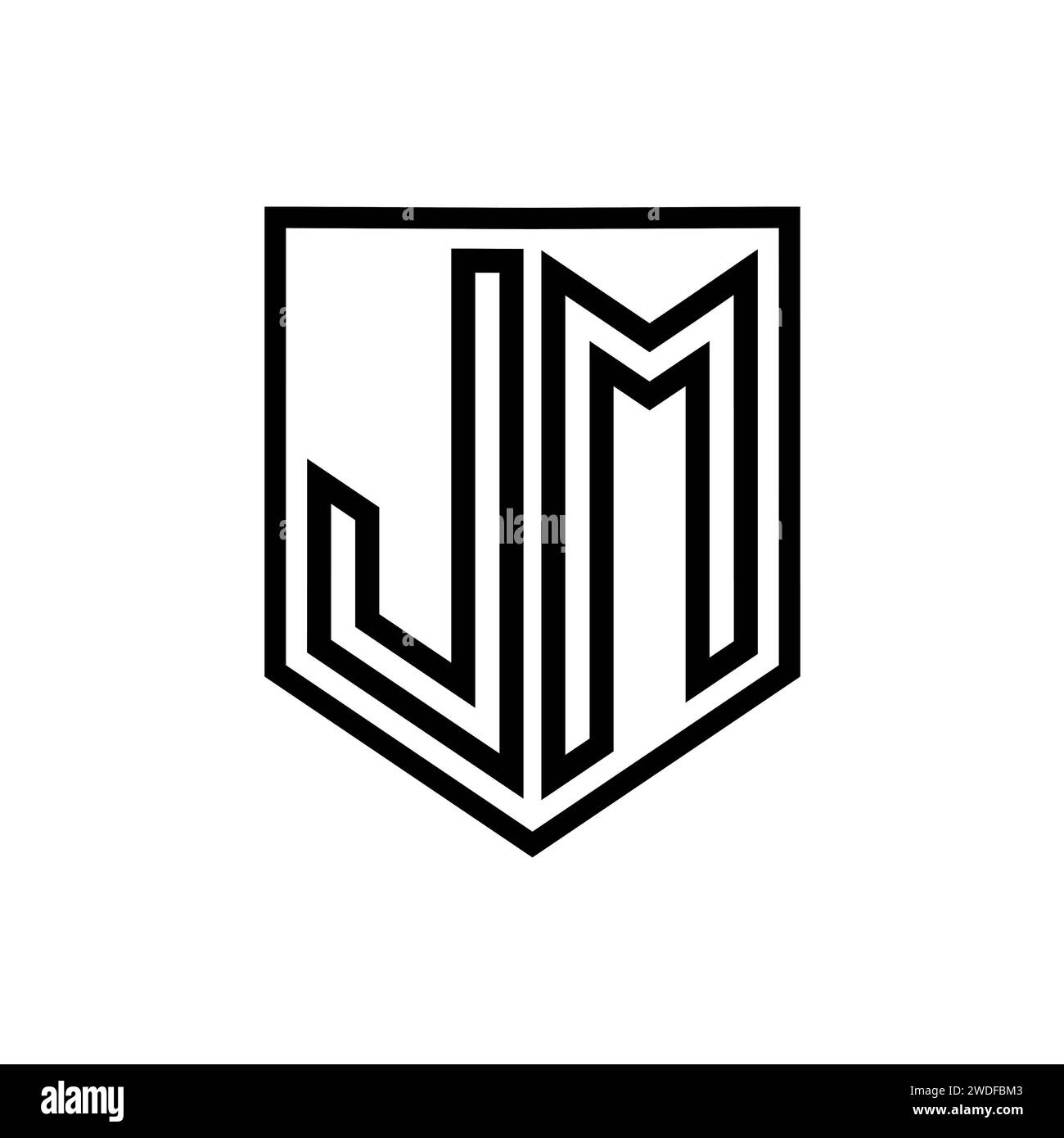 JM Letter Logo monogram shield geometric line inside shield isolated ...