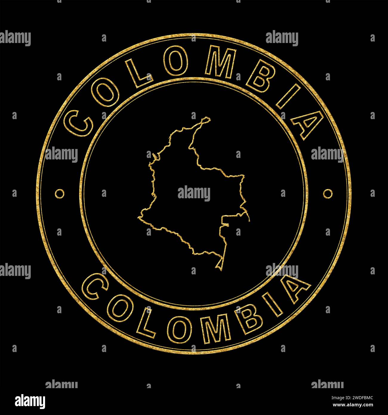 Map of Colombia, Golden Stamp Black Background, Clipping Path Stock ...