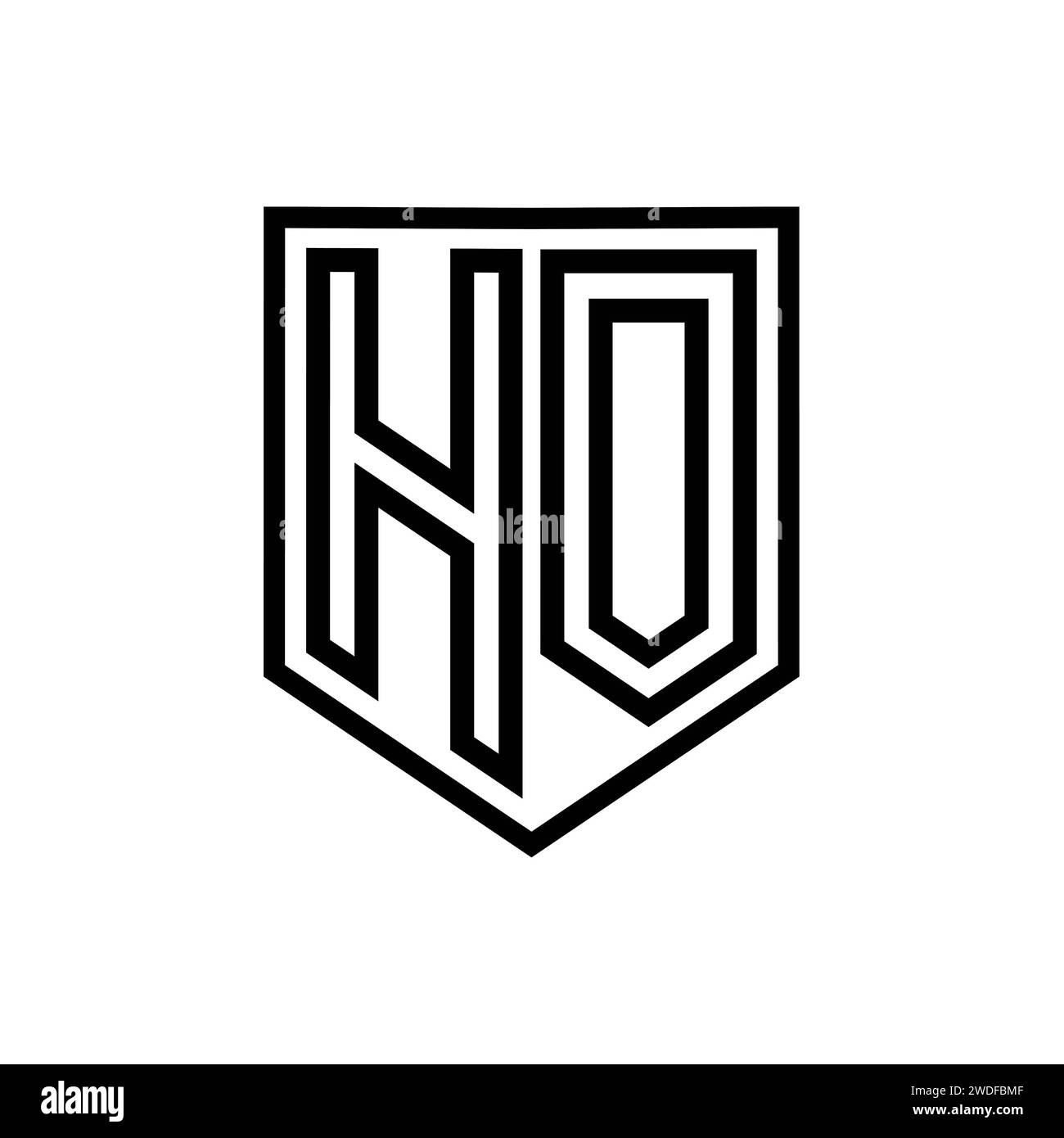HO Letter Logo monogram shield geometric line inside shield isolated ...
