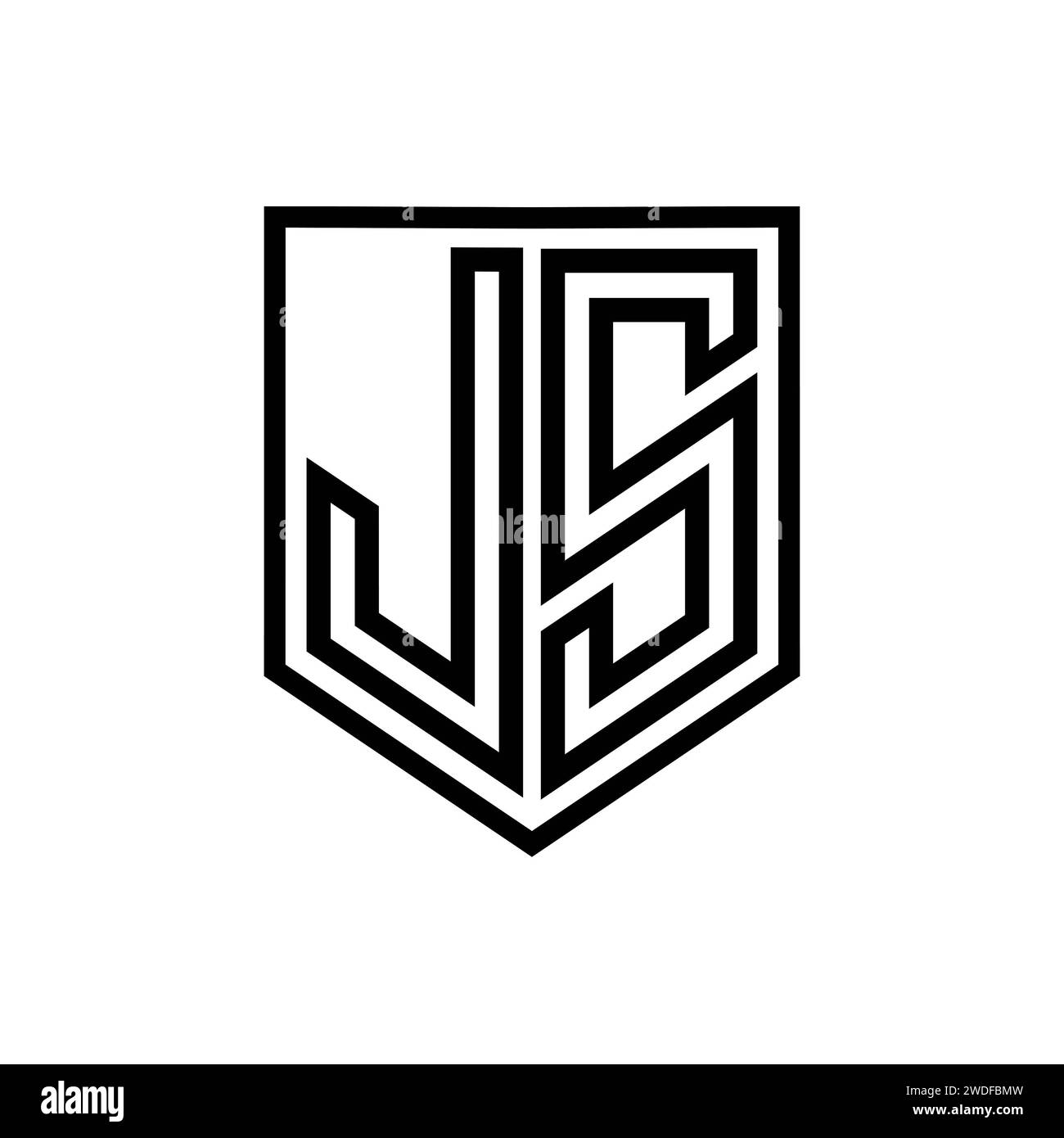 JS Letter Logo monogram shield geometric line inside shield isolated ...