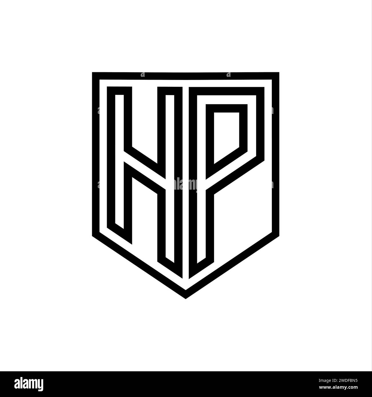 HP Letter Logo monogram shield geometric line inside shield isolated ...