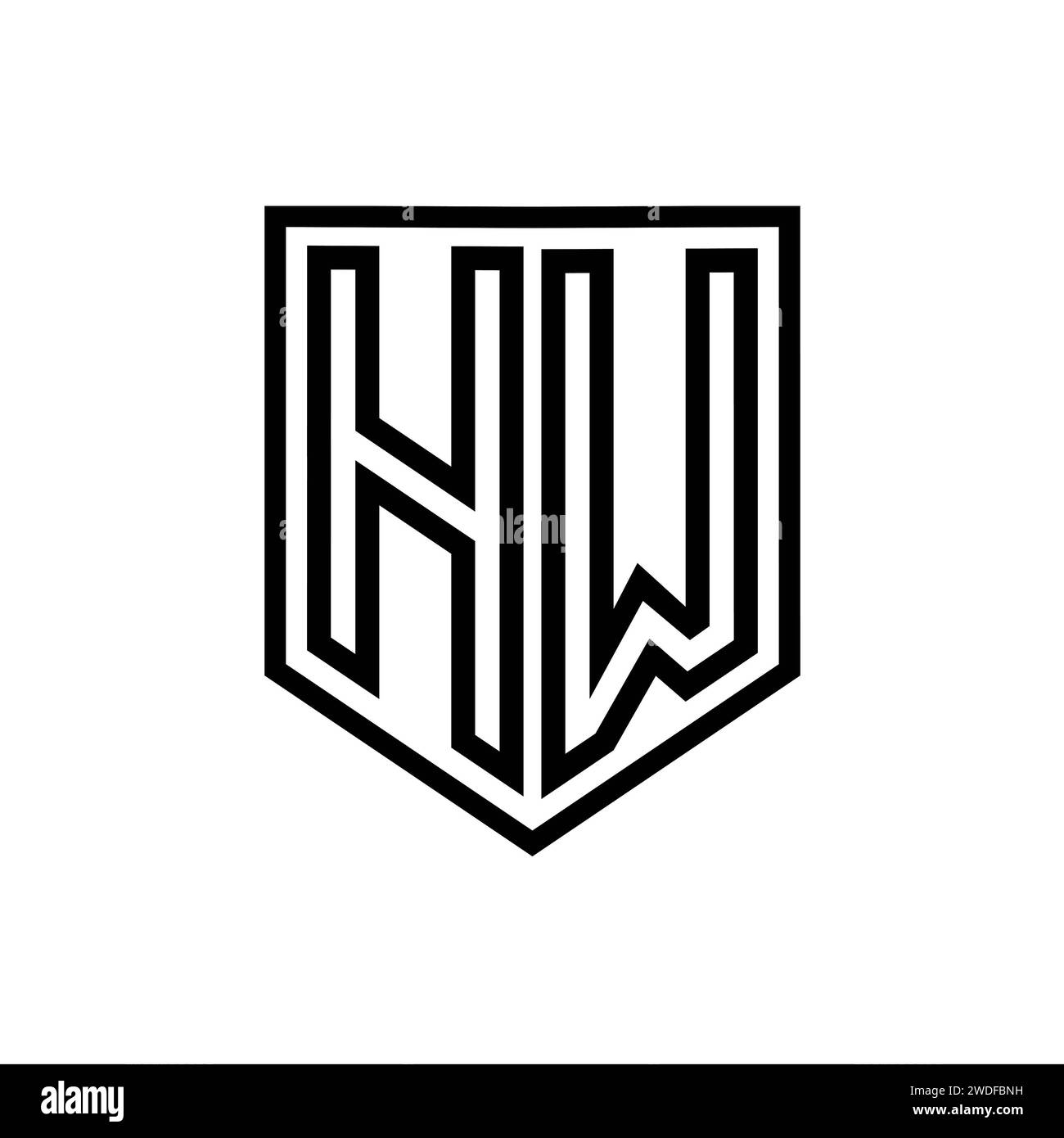 HW Letter Logo monogram shield geometric line inside shield isolated ...