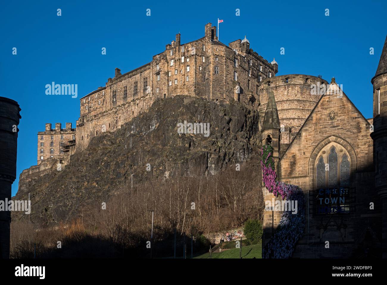 Edinburgh Castle viewed from the Grassmarket in Edinburgh's Old Town on ...