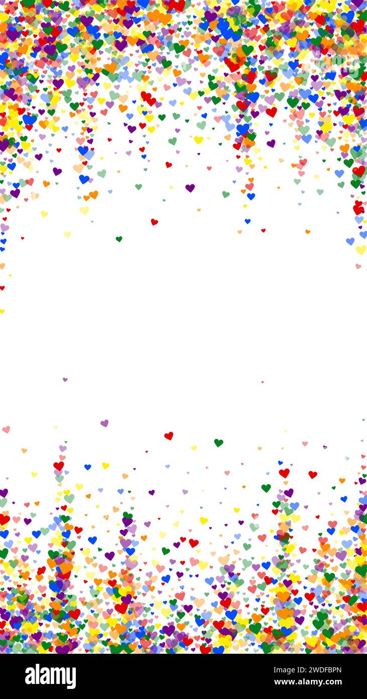Falling hearts valentine card template. Rainbow colored scattered ...