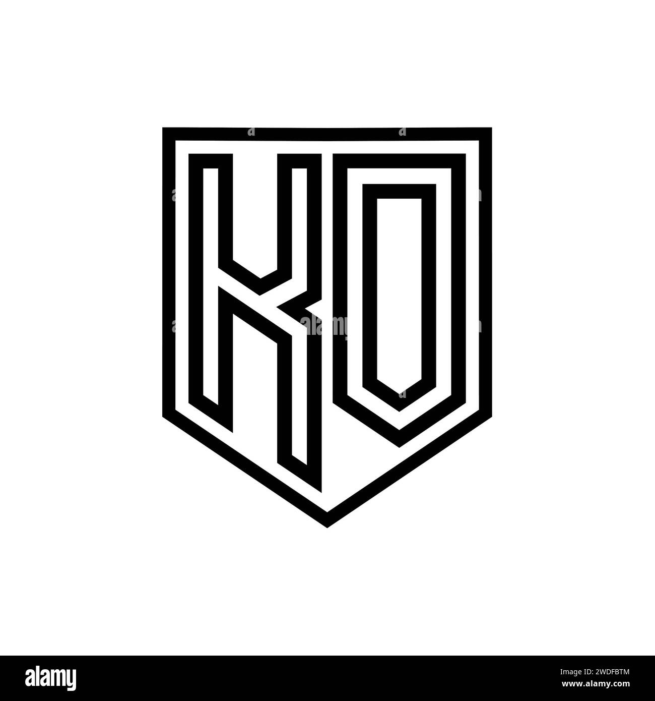 KO Letter Logo monogram shield geometric line inside shield isolated ...
