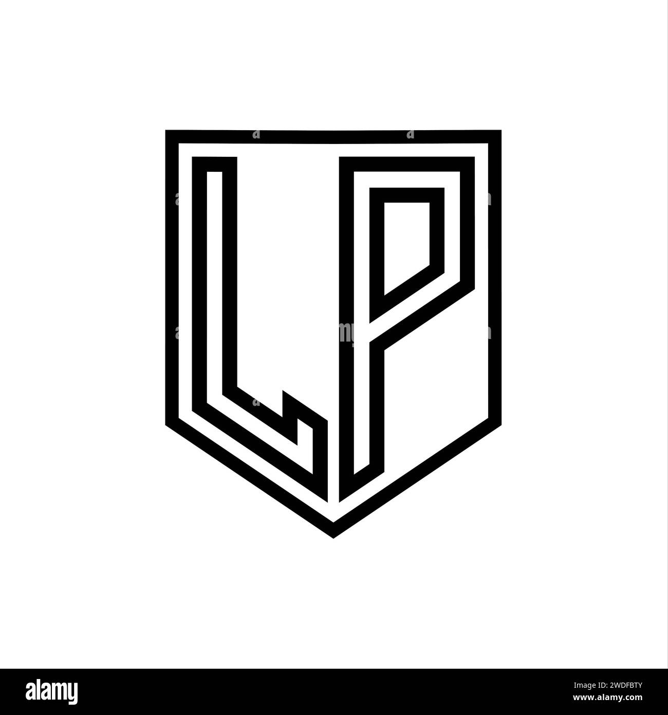 LP Letter Logo monogram shield geometric line inside shield isolated ...