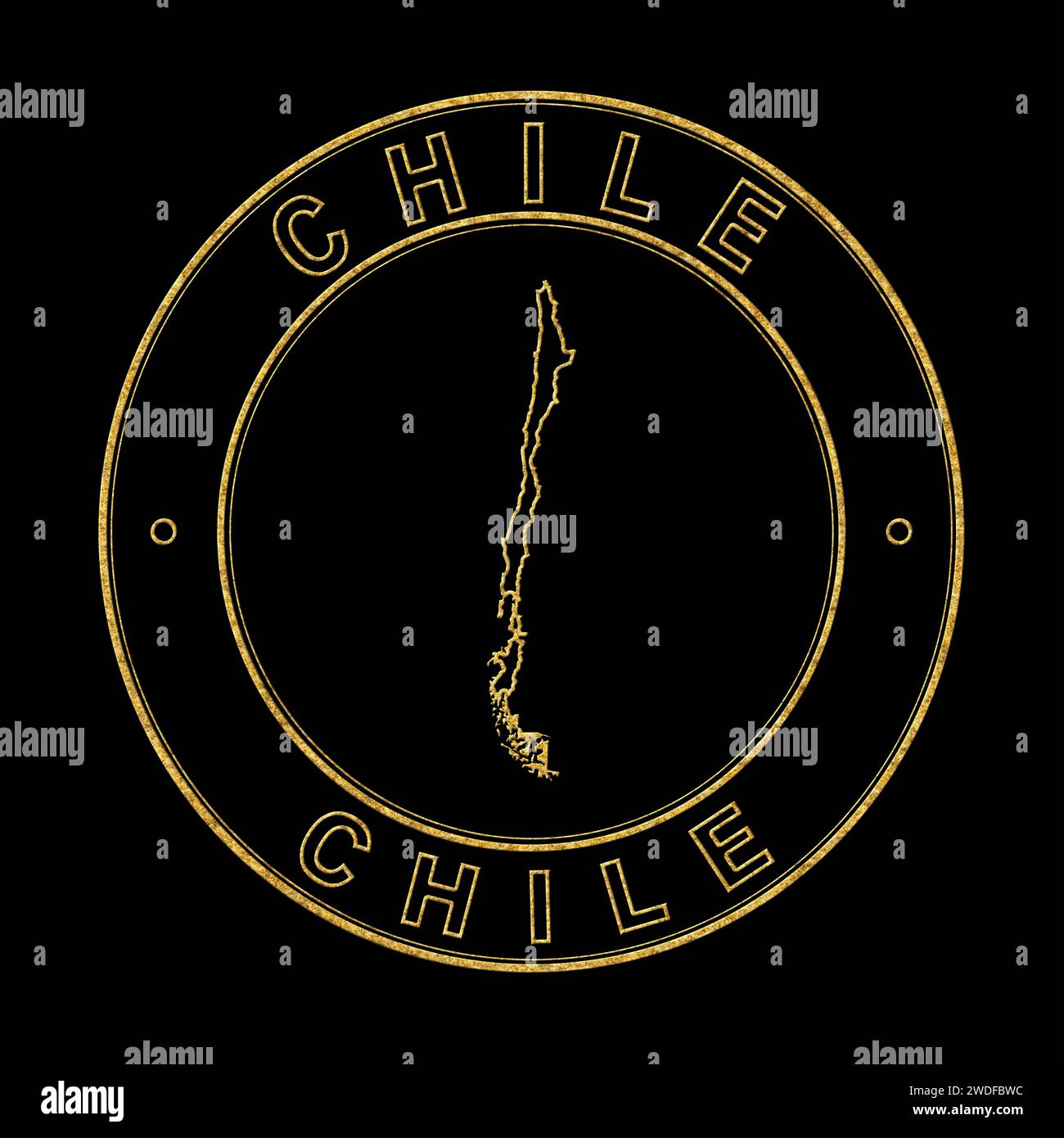 Map of Chile, Golden Stamp Black Background, Clipping Path Stock Photo ...