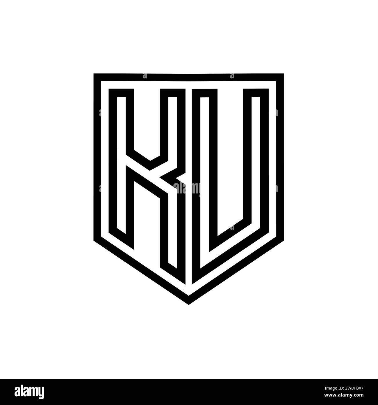 KU Letter Logo monogram shield geometric line inside shield isolated style design template Stock ...
