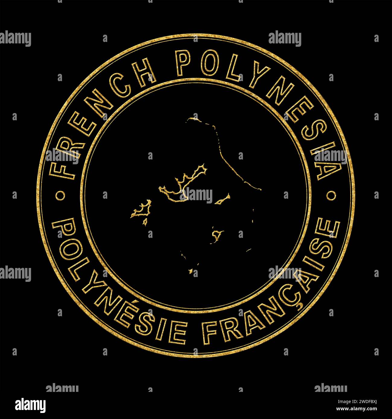 Map of French Polynesia, Golden Stamp Black Background, Clipping Path ...