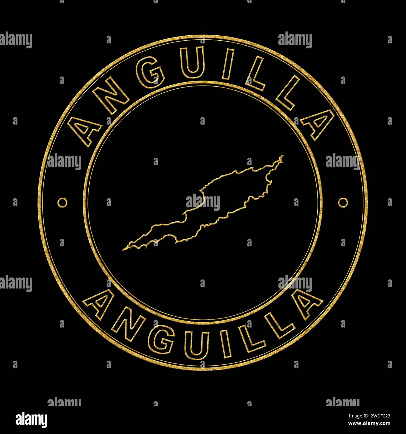 Map of Anguilla, Golden Stamp Black Background, Clipping Path Stock ...