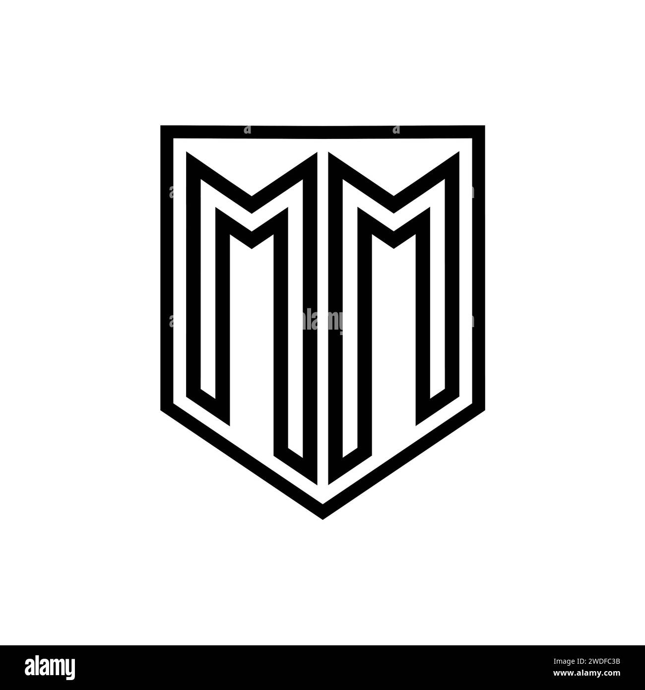 MM Letter Logo monogram shield geometric line inside shield isolated ...