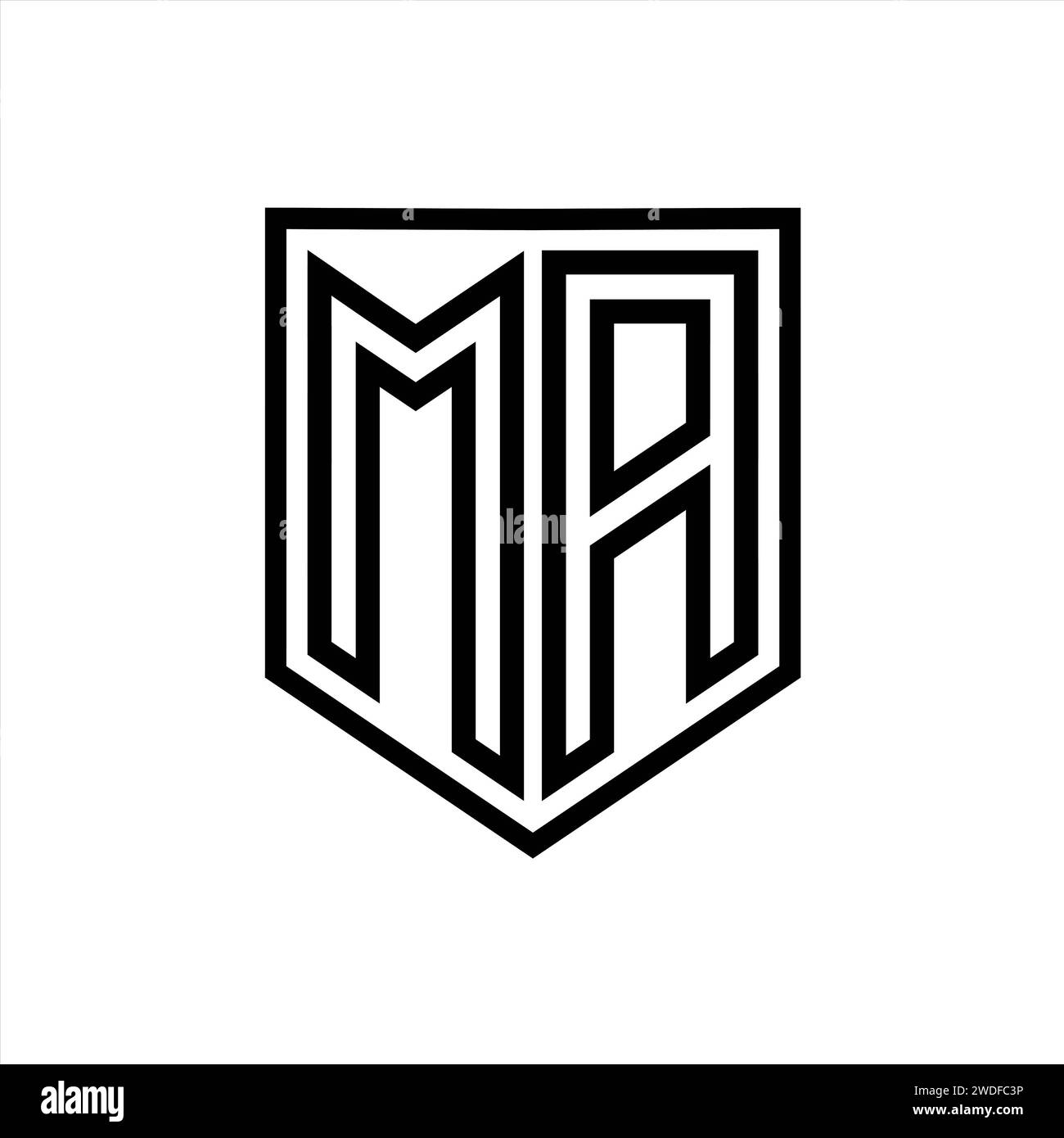 MA Letter Logo monogram shield geometric line inside shield isolated ...