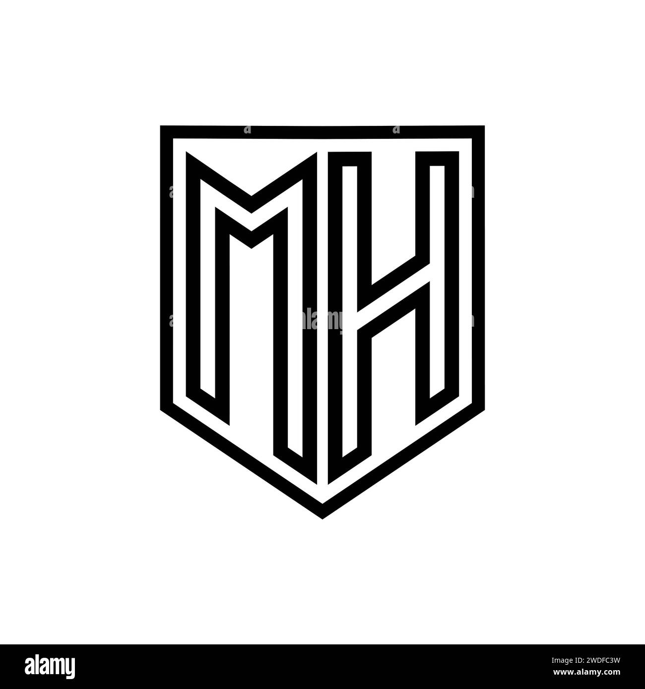 MH Letter Logo monogram shield geometric line inside shield isolated ...