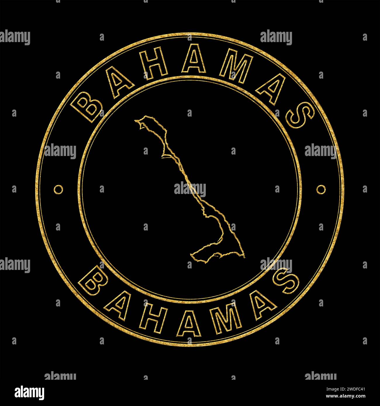 Map of Bahamas, Golden Stamp Black Background, Clipping Path Stock ...